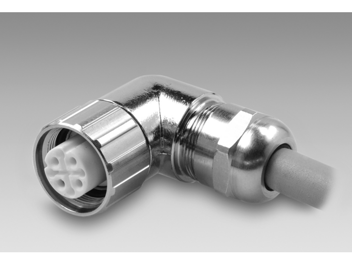 Female connector M16, 8-pin, 4-wire, angled, 5 m cable, voltage supply ...