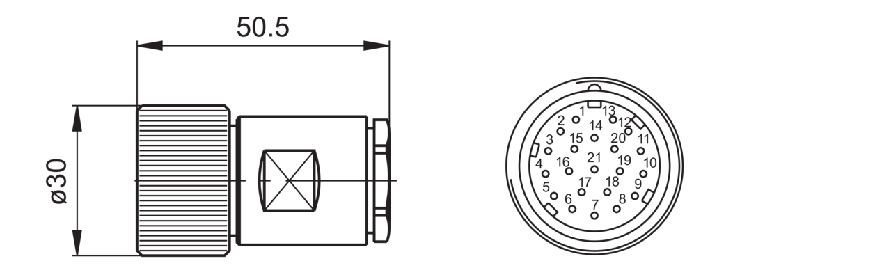 Female connector M27, 21-pin, without cable (Z 132.001) | Cables ...